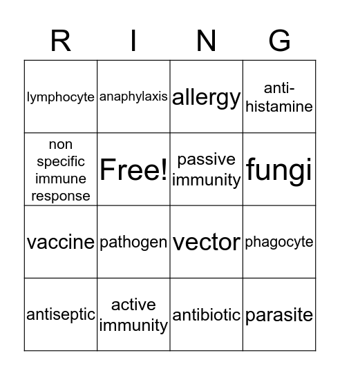 Immune system Bingo Card