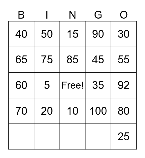 303 Class Bingo Card