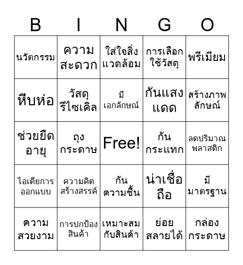 การสร้างมูลค่าบรรจุภัณฑ์ Bingo Card