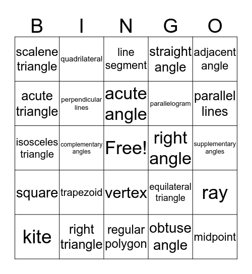 Geometry Bingo Bingo Card