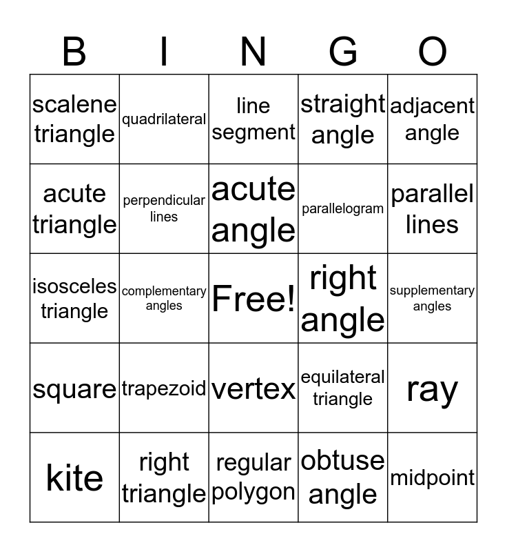 Geometry Bingo Bingo Card