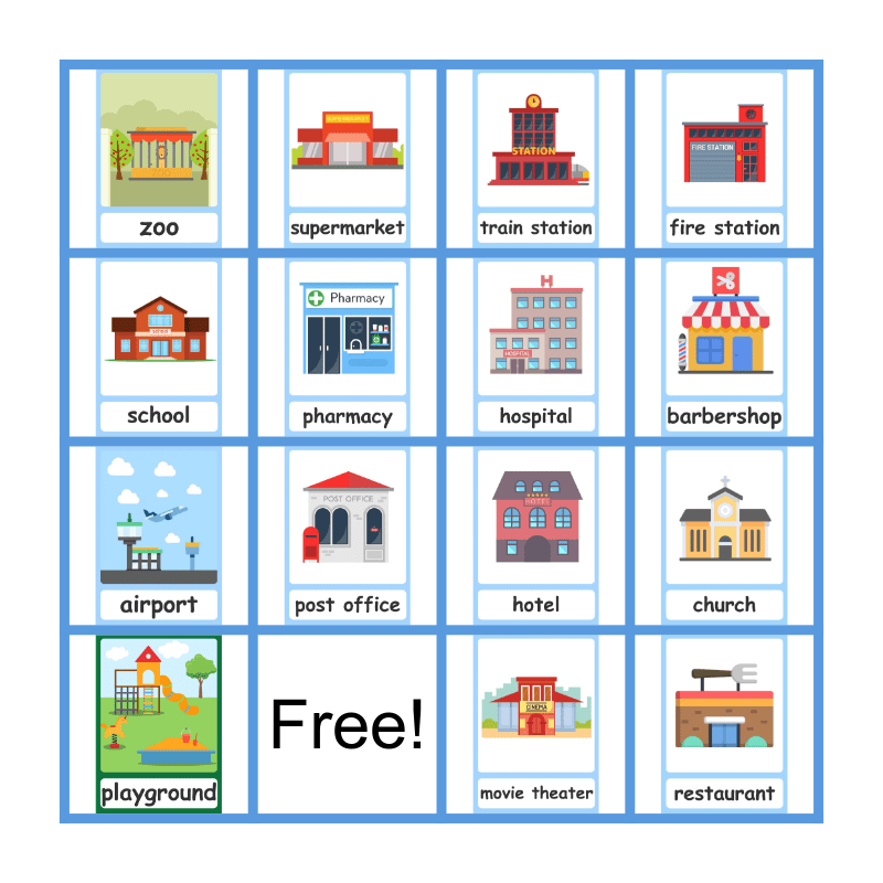 Places in town Bingo Card