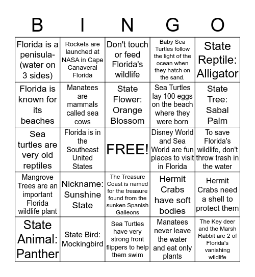 Florida Bingo Card