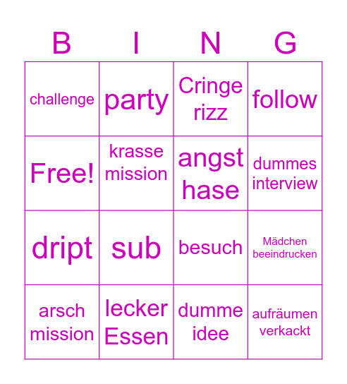 jungs Wg Bingo Card