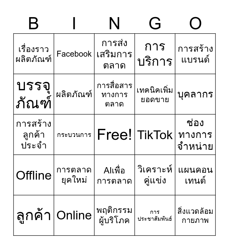 การตลาดยุคใหม่ Bingo Card