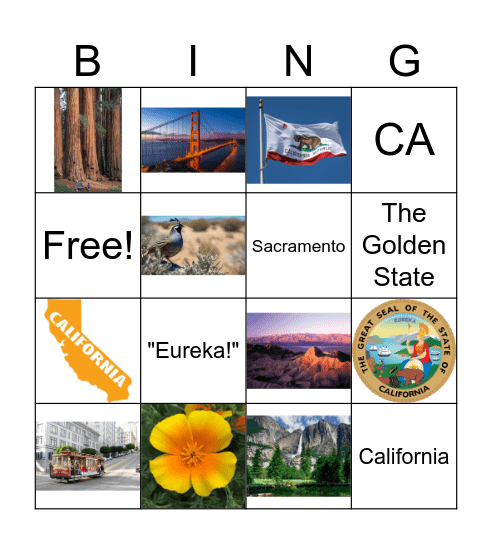 California Bingo Card