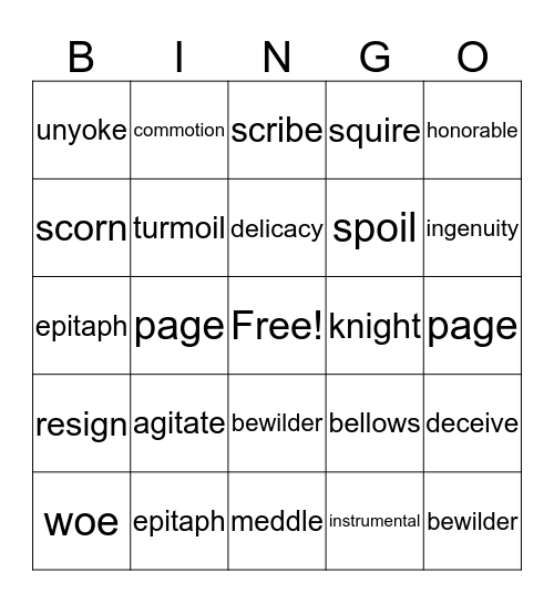 Don Quixote Bingo Card