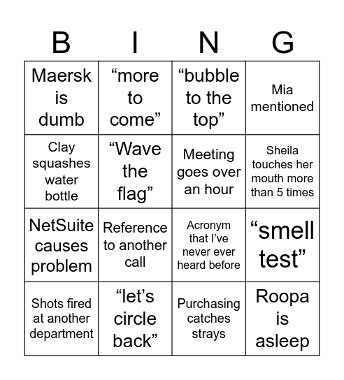 Analytics Team Meeting Bingo Card