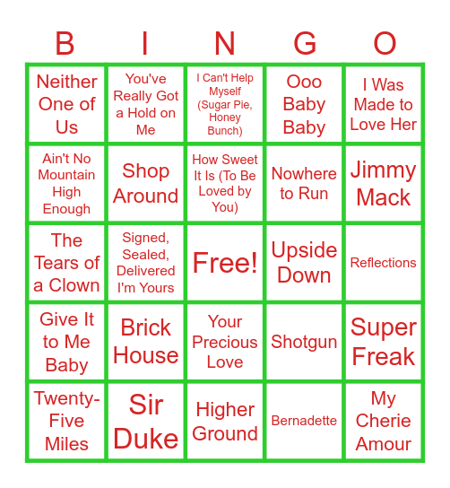 MOTOWN HITS Bingo Card
