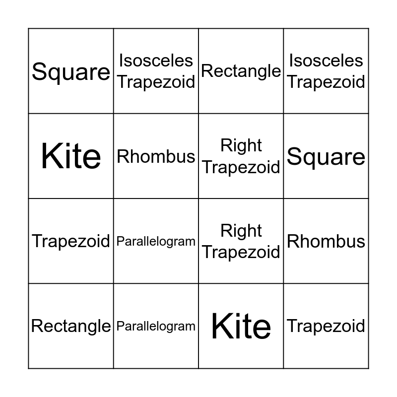 Quadrilateral Bingo Card