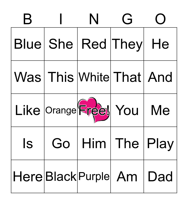 Sweetheart Bingo Card