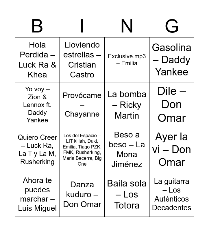 Untitled Bingo Card