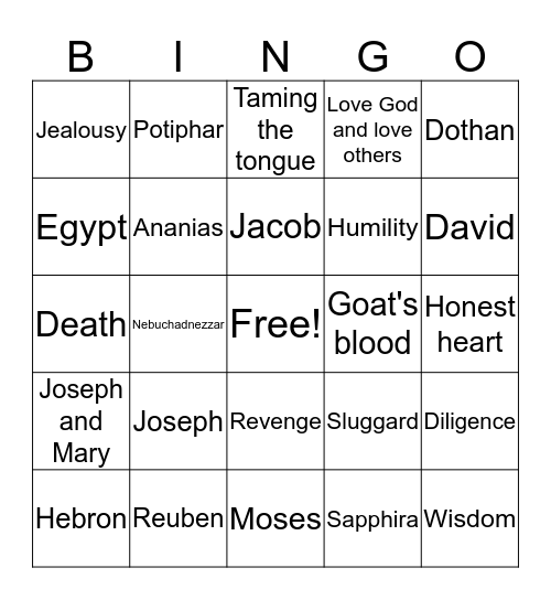 Sunday School Bingo Card