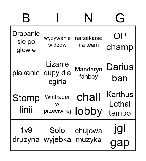 Cwelul00 Bingo Card