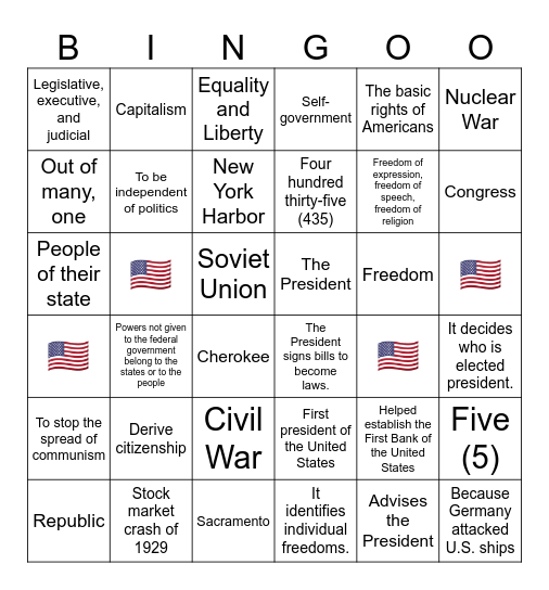 Citizenship Bingo Set 5 128 Bingo Card