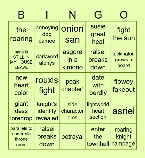 deltarune chapter 5 Bingo Card