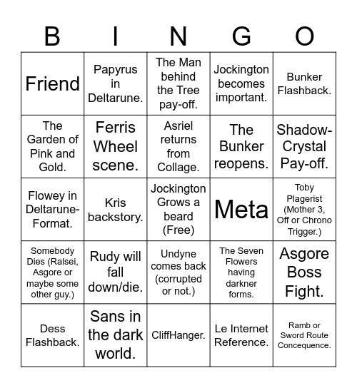 MegaBlast's more realistic Deltarune Bingo Card. Bingo Card