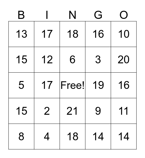 DOUBLES & DOUBLES PLUS ONE Bingo Card