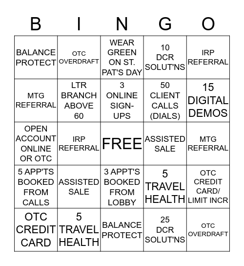 Winning Activities Bingo Card