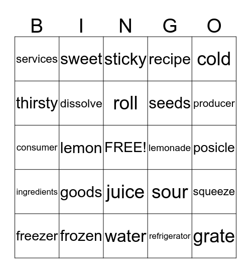 Lemonade Bingo! Bingo Card