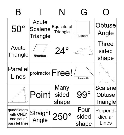 Lines and Angles Bingo Card