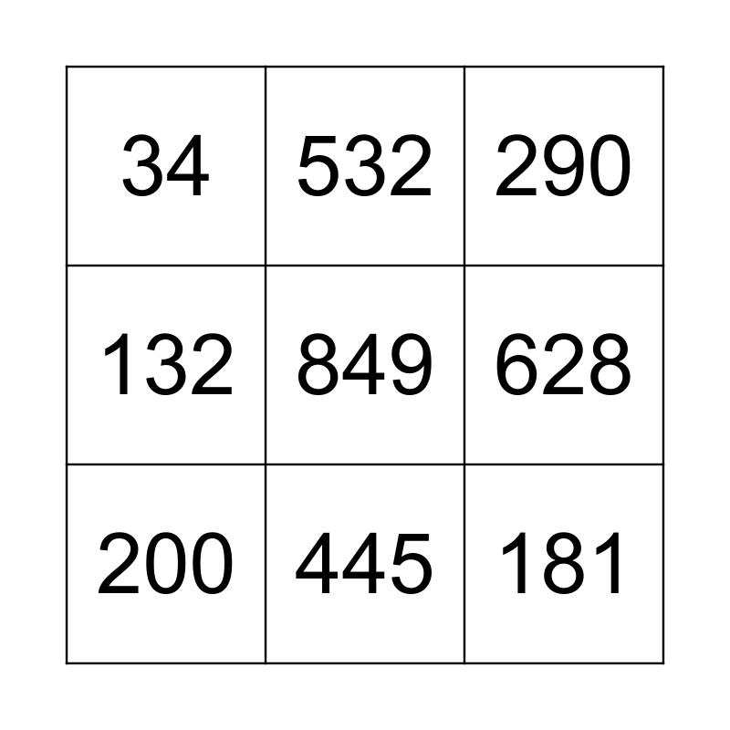 plus and minus Bingo Card