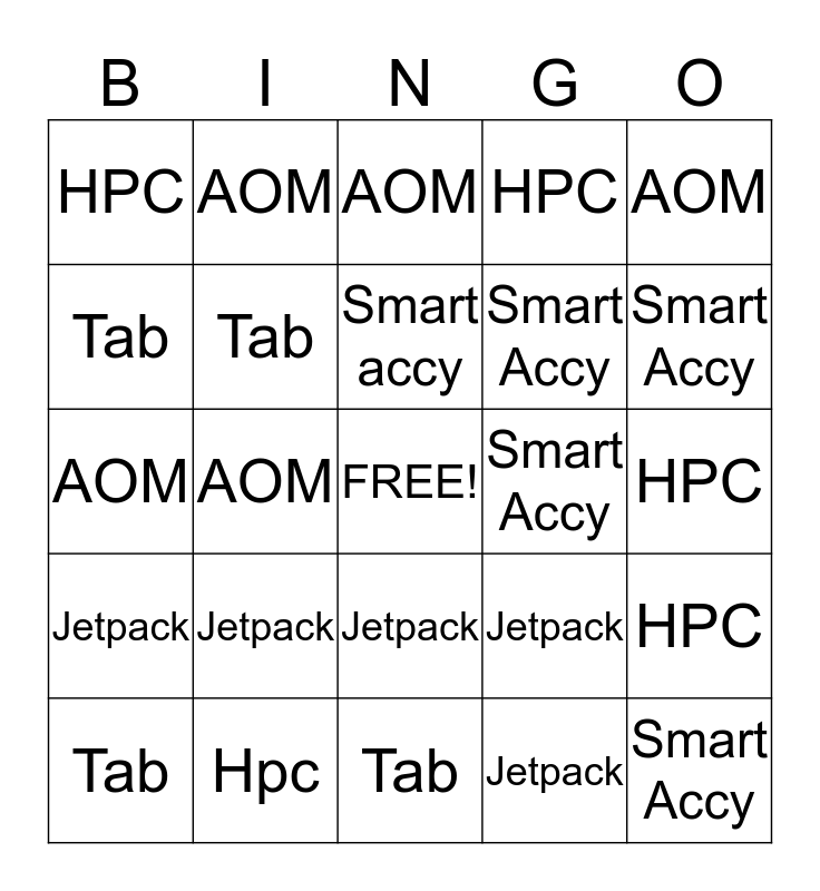 Zero List Bingo Card