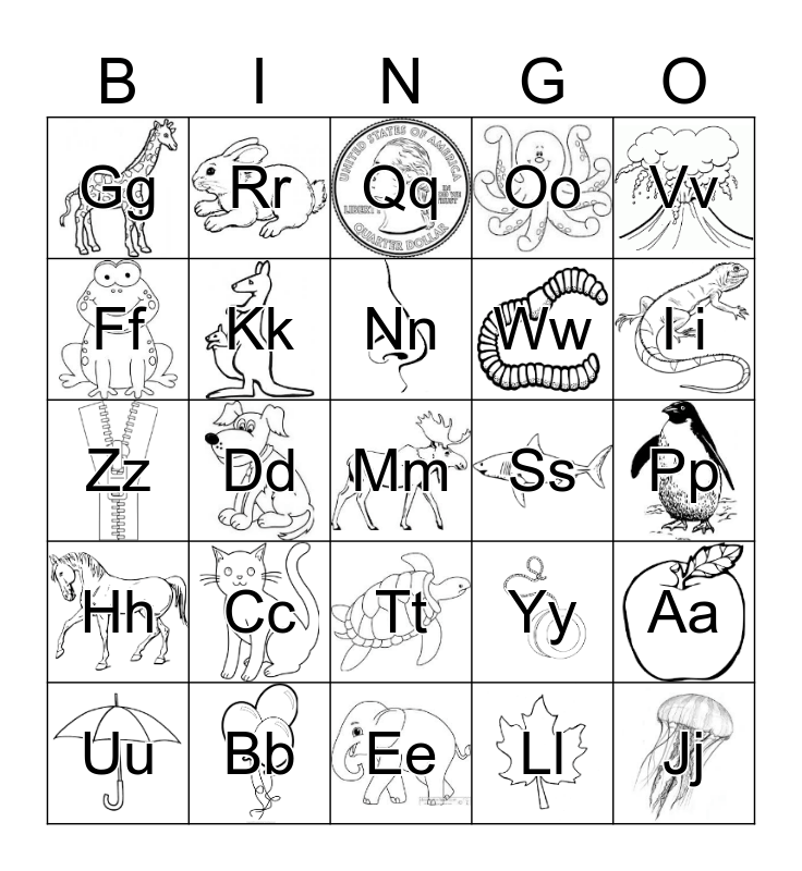 --Alphabet Game-- Bingo Card
