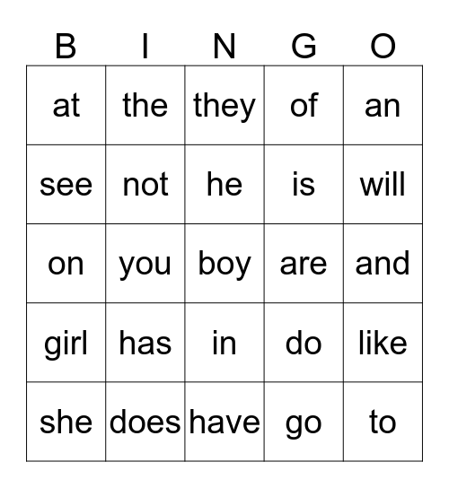 iRead Sight Words - K (#1) Bingo Card