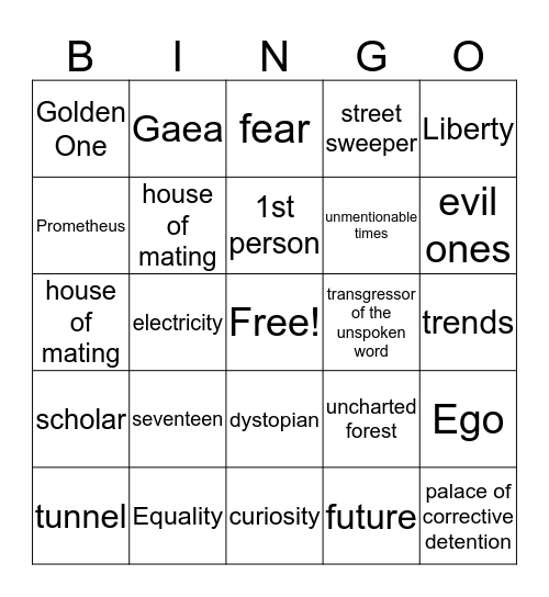 Anthem Bingo Card
