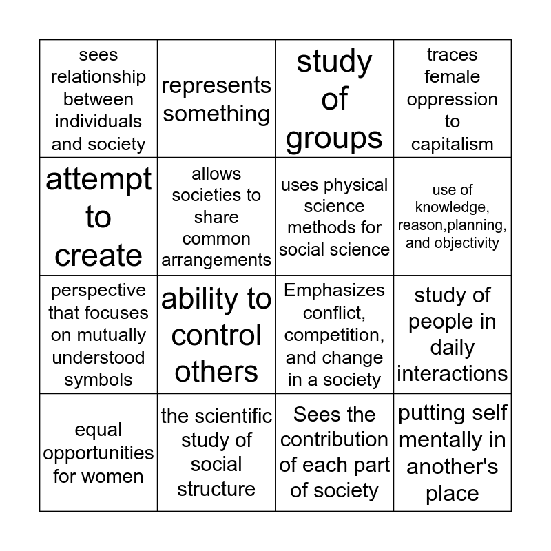 Sociology Bingo Card