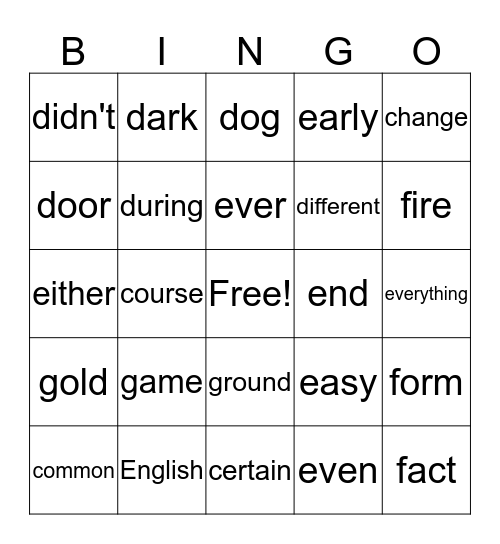 Sight Words Level 2 Yellow 1st Bingo Card