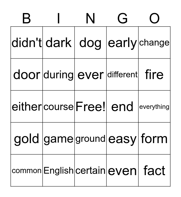 Sight Words Level 2 Yellow 1st Bingo Card