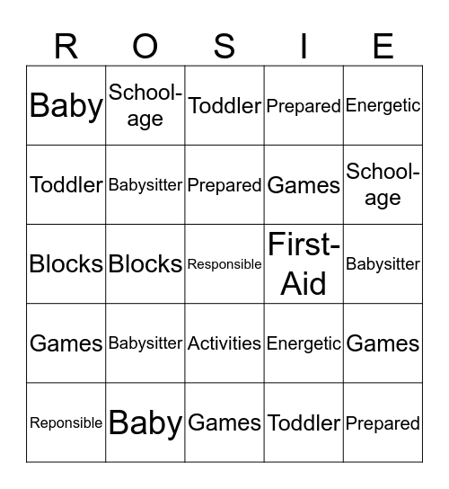Babysitter's Bingo Card