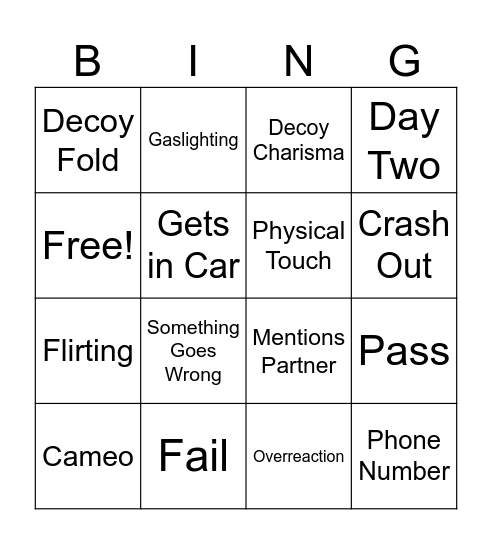 UDY Bingo Card