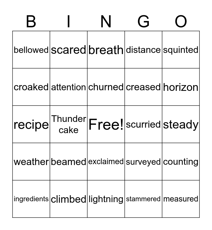 ** Thunder Cake ** Bingo Card