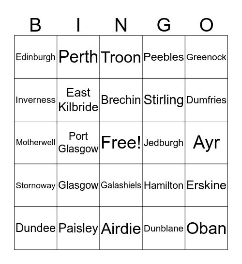 Scottish Towns Bingo Card