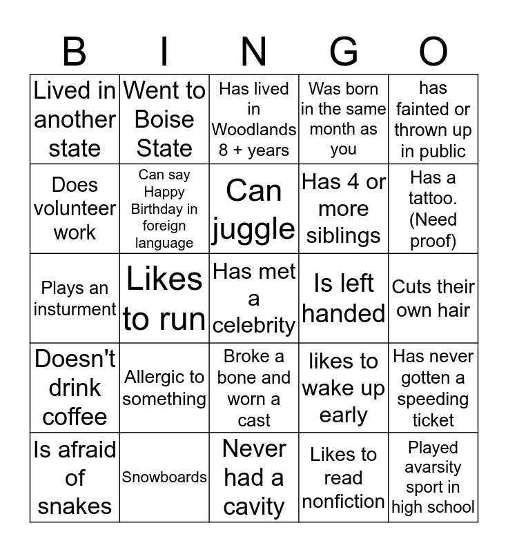 Woodland Progressive Bingo Card