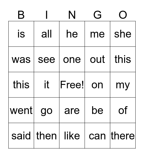 Word Wall Bingo Card