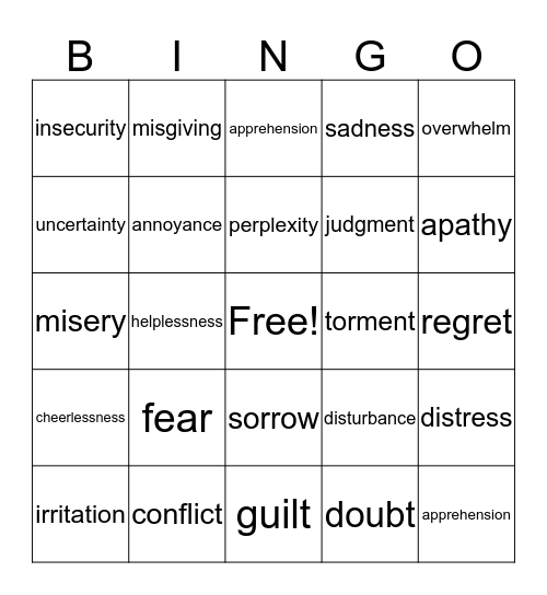 Catabolic Bingo Card