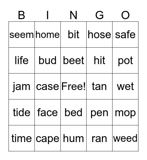 Word Bingo Card