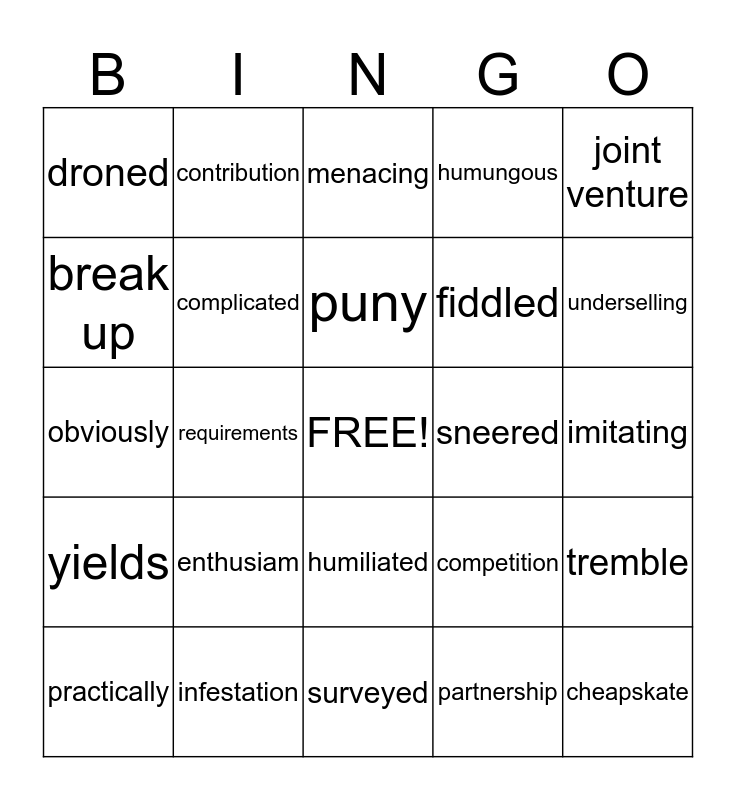The Lemonade War Bingo Card