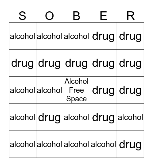 Sobriety Bingo Card