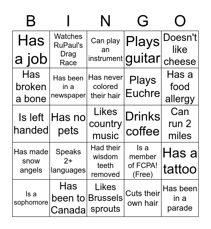 Autograph Bingo Card