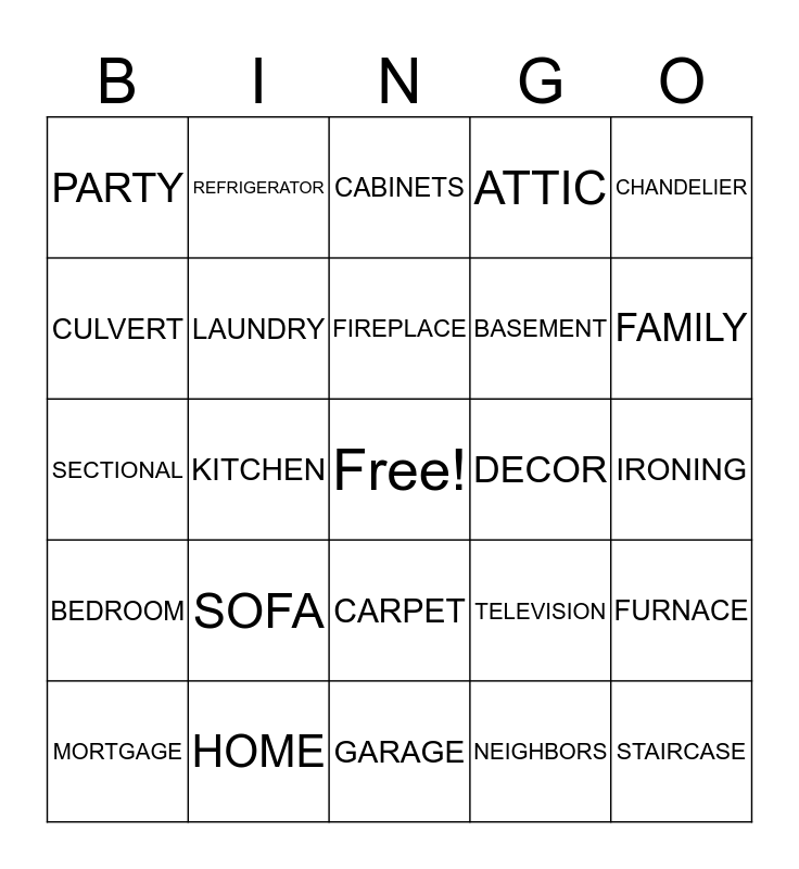 HOUSE WARMING PARTY! Bingo Card