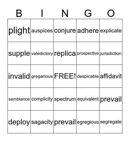 Root Word Bingo Card