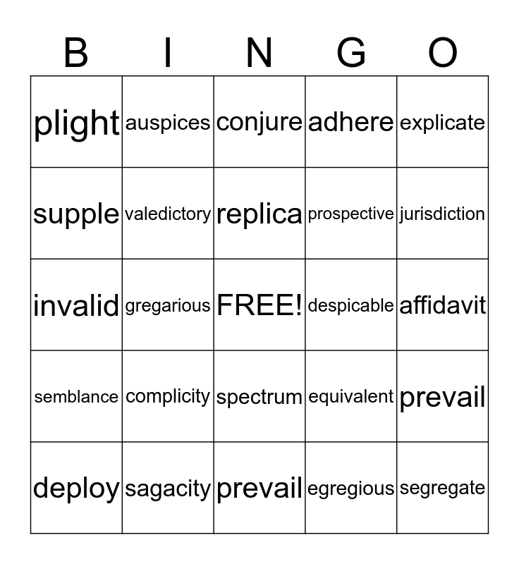 Root Word Bingo Card