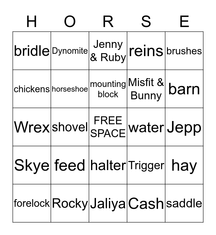 Rocky Hollow Ranch BINGO Card