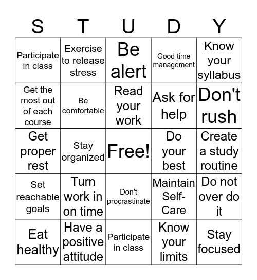 EFFECTIVE WAYS TO STUDY Bingo Card
