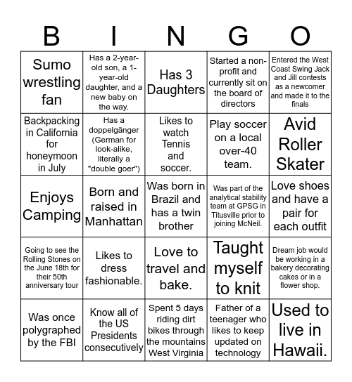Fun Facts Bingo Card
